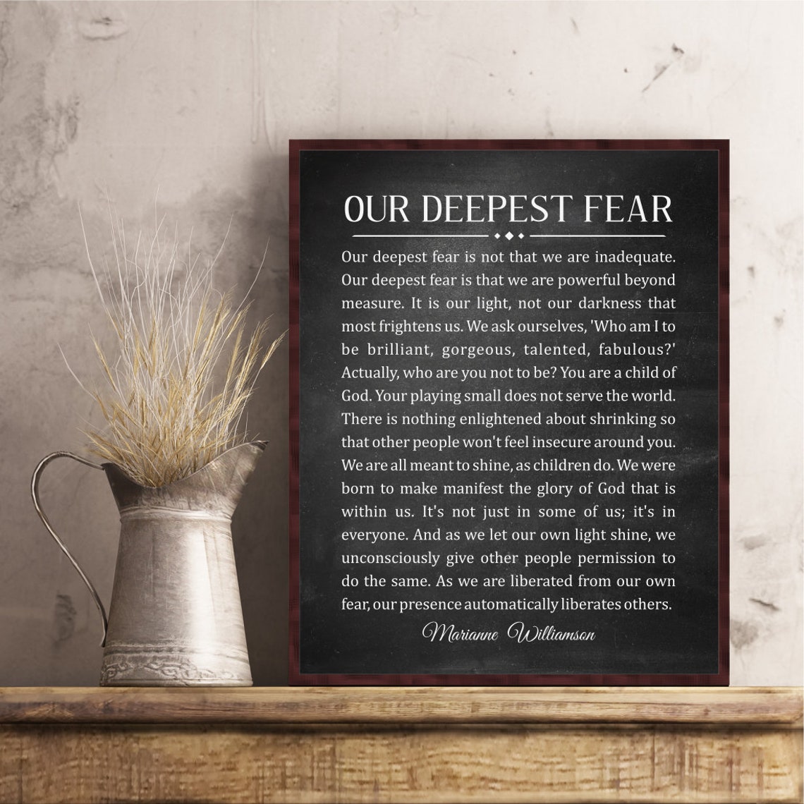 Our Deepest Fear by Marianne Williamson Deepest Fear poem wall | Etsy