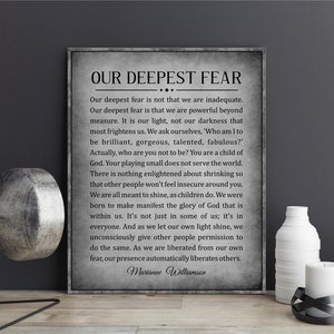 Our Deepest Fear by Marianne Williamson Deepest Fear Poem Wall Art ...