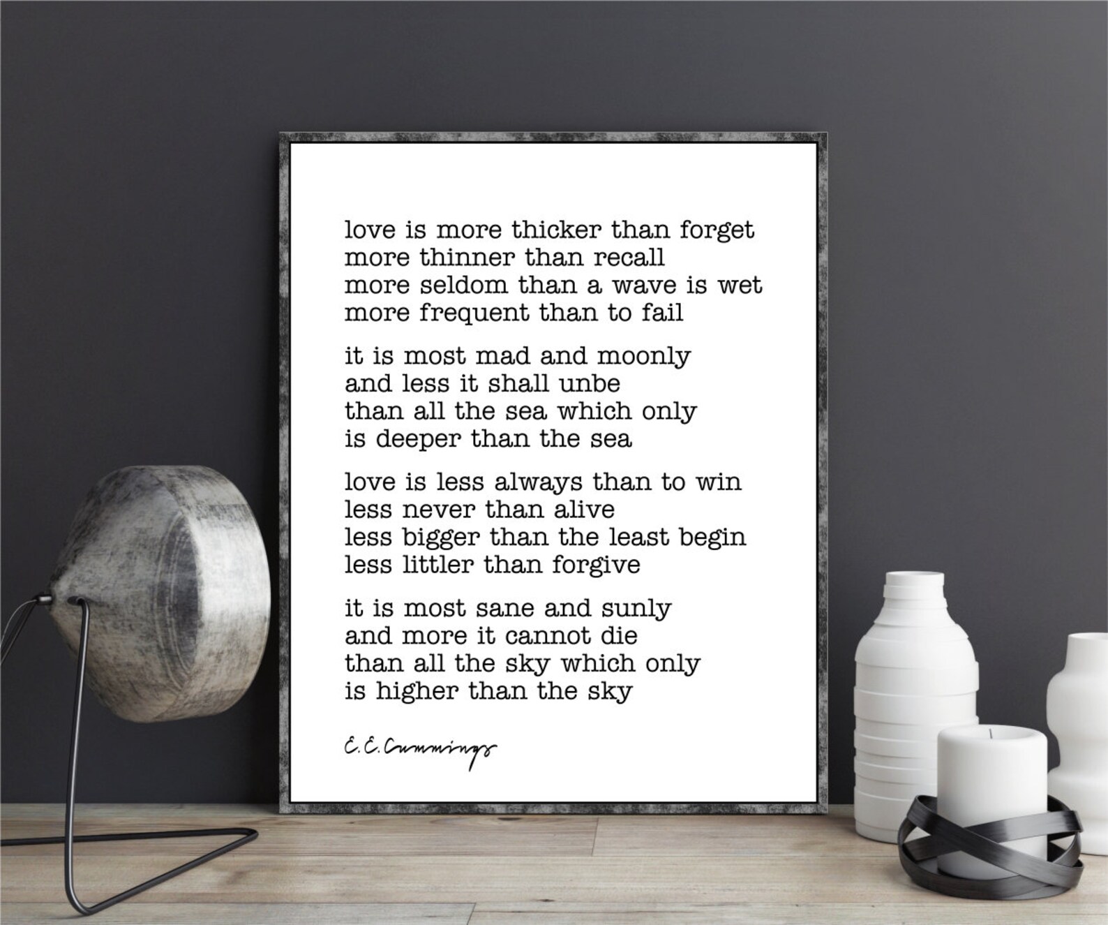 E.E. Cummings Poem Quote Wall Art Love is More Thicker Than | Etsy