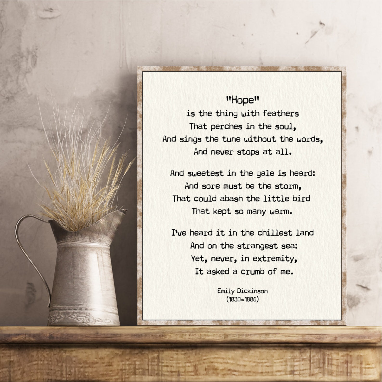 Emily Dickinson poem poster quote Hope is the thing with | Etsy