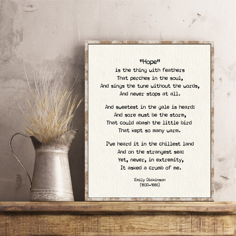 Emily Dickinson Poem Poster Quote Hope is the Thing With - Etsy