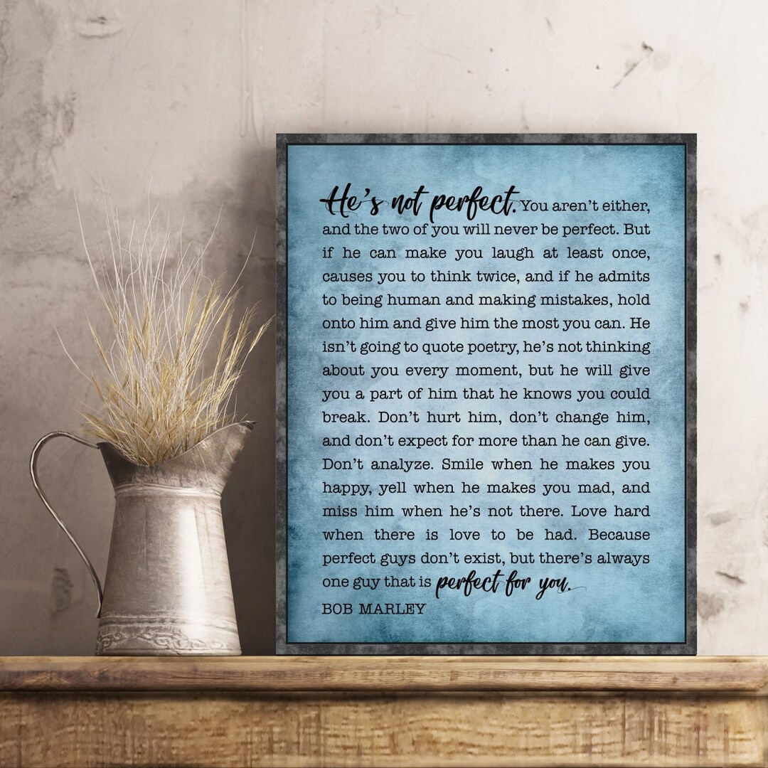 Bob Marley He's Not Perfect Love Poem Quote Gifts Book Page Wall Art ...
