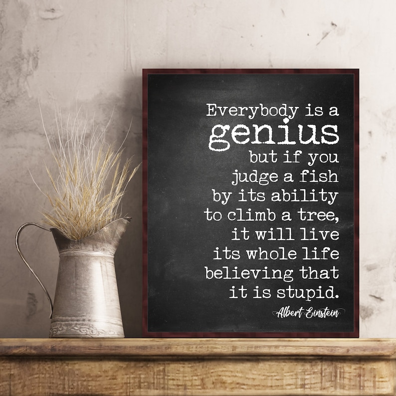 Everybody is a Genius Albert Einstein Quote Wall Art Poster Print Gift ...