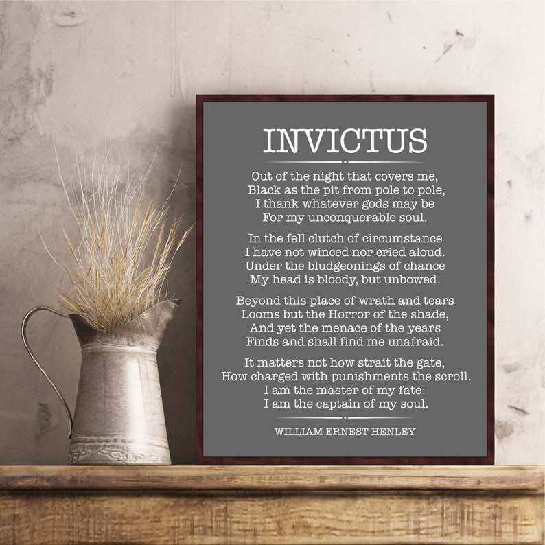 Invictus Poem Wall Art William Ernest Henley Poster Captain of | Etsy