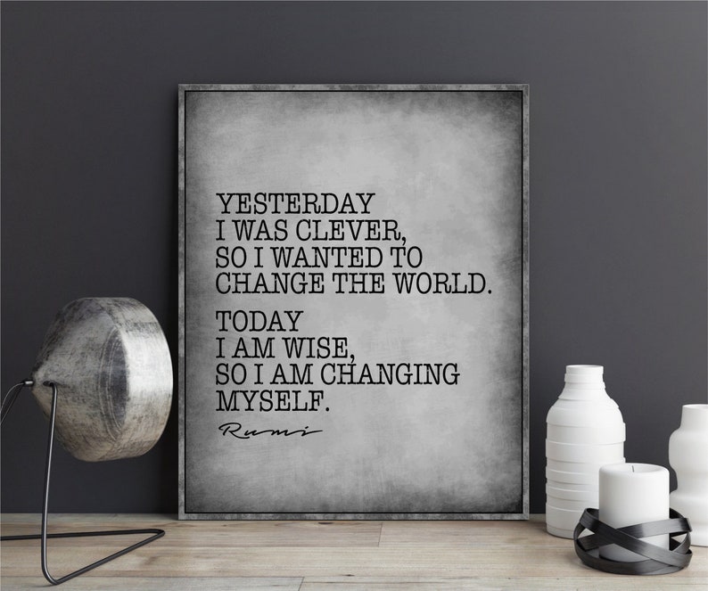 Rumi Quote Wall Art Print Yesterday I Was Clever so I Wanted | Etsy
