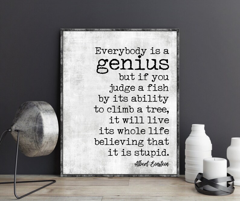 Everybody is a Genius Albert Einstein Quote Wall Art Poster Print Gift ...