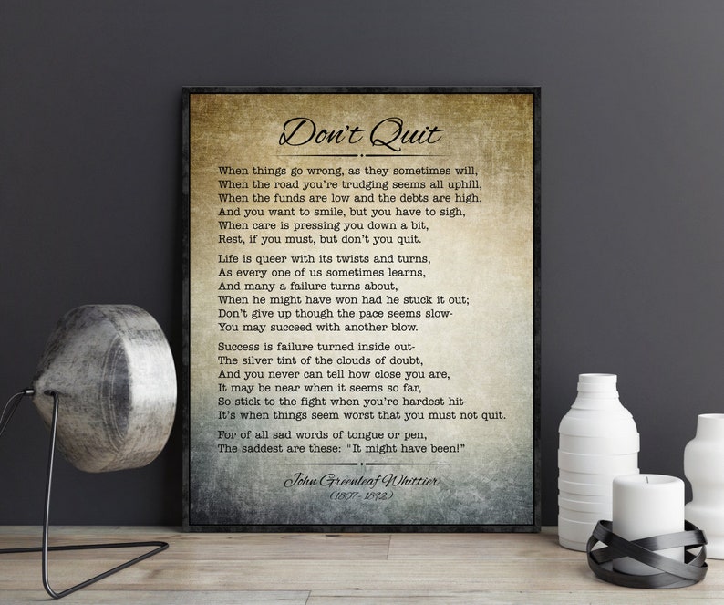 Don't Quit Poem Graduation Gift John Greenleaf Whittier Motivational ...