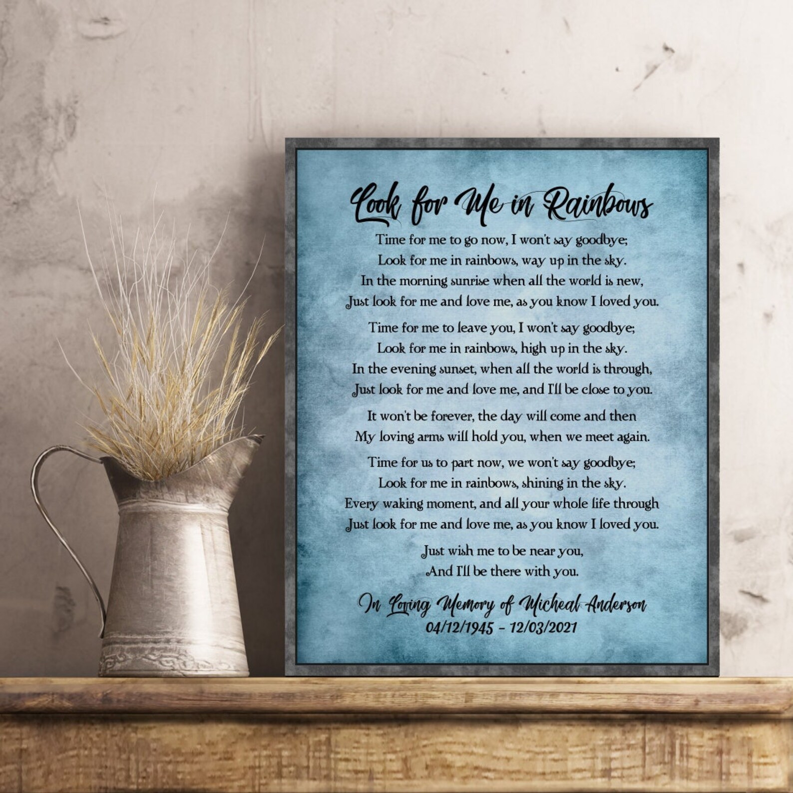 Look for Me in Rainbows Memorial Sympathy Bereavement Gift Poem Print ...
