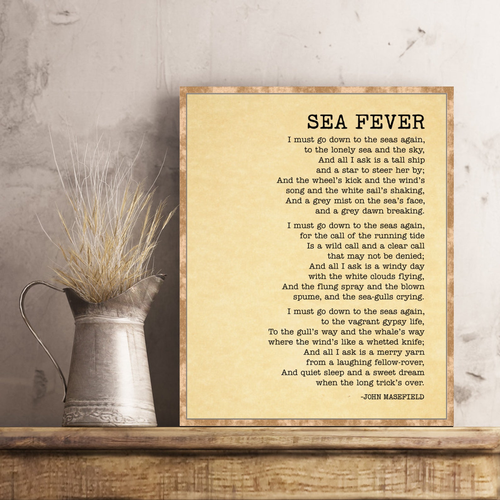 Sea Fever Poem by John Masefield I Must Go Down to the Seas - Etsy