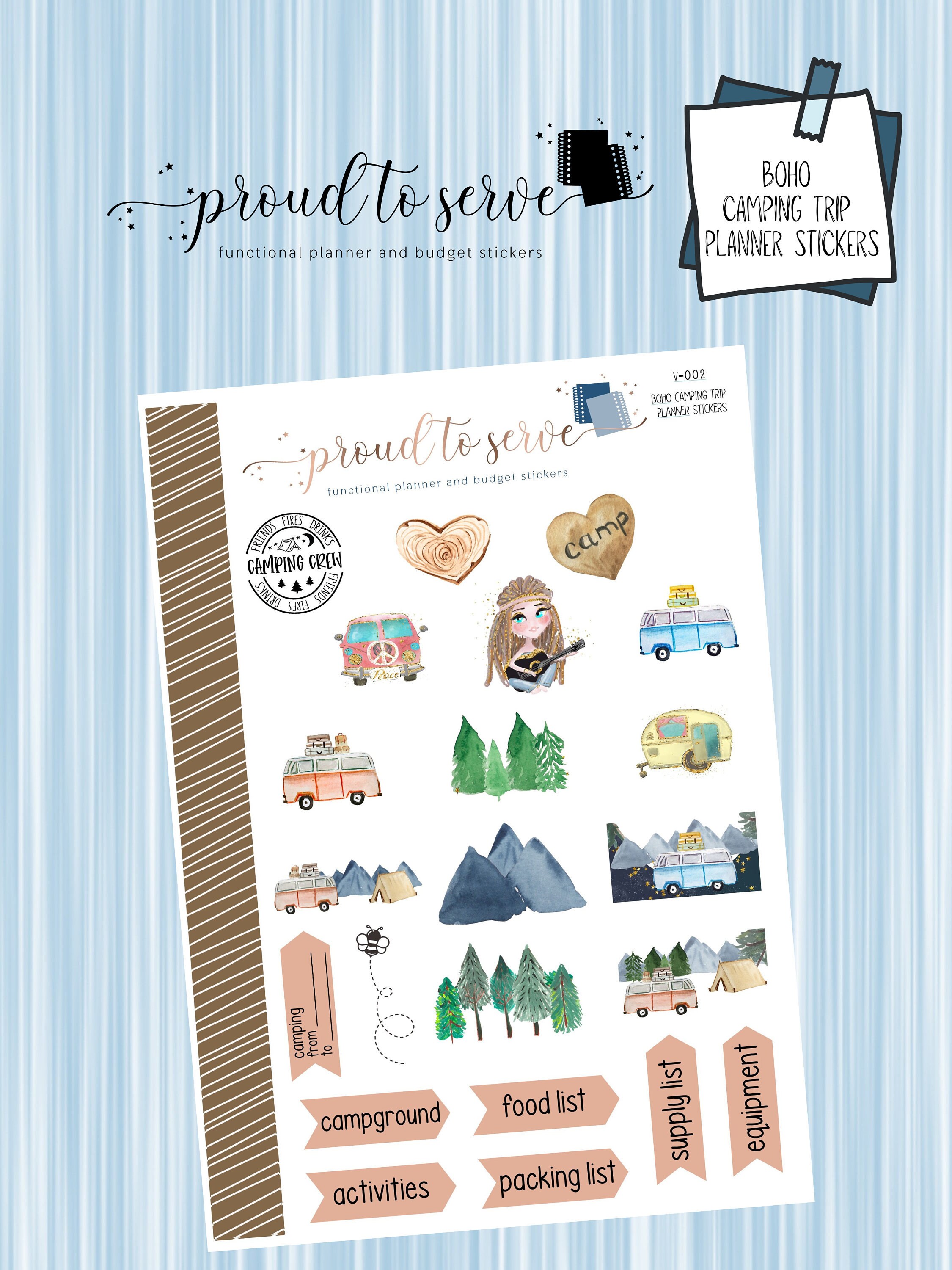 Washi V-002 BOHO CAMPING TRIP Planner Stickers Vacation Card Making ...