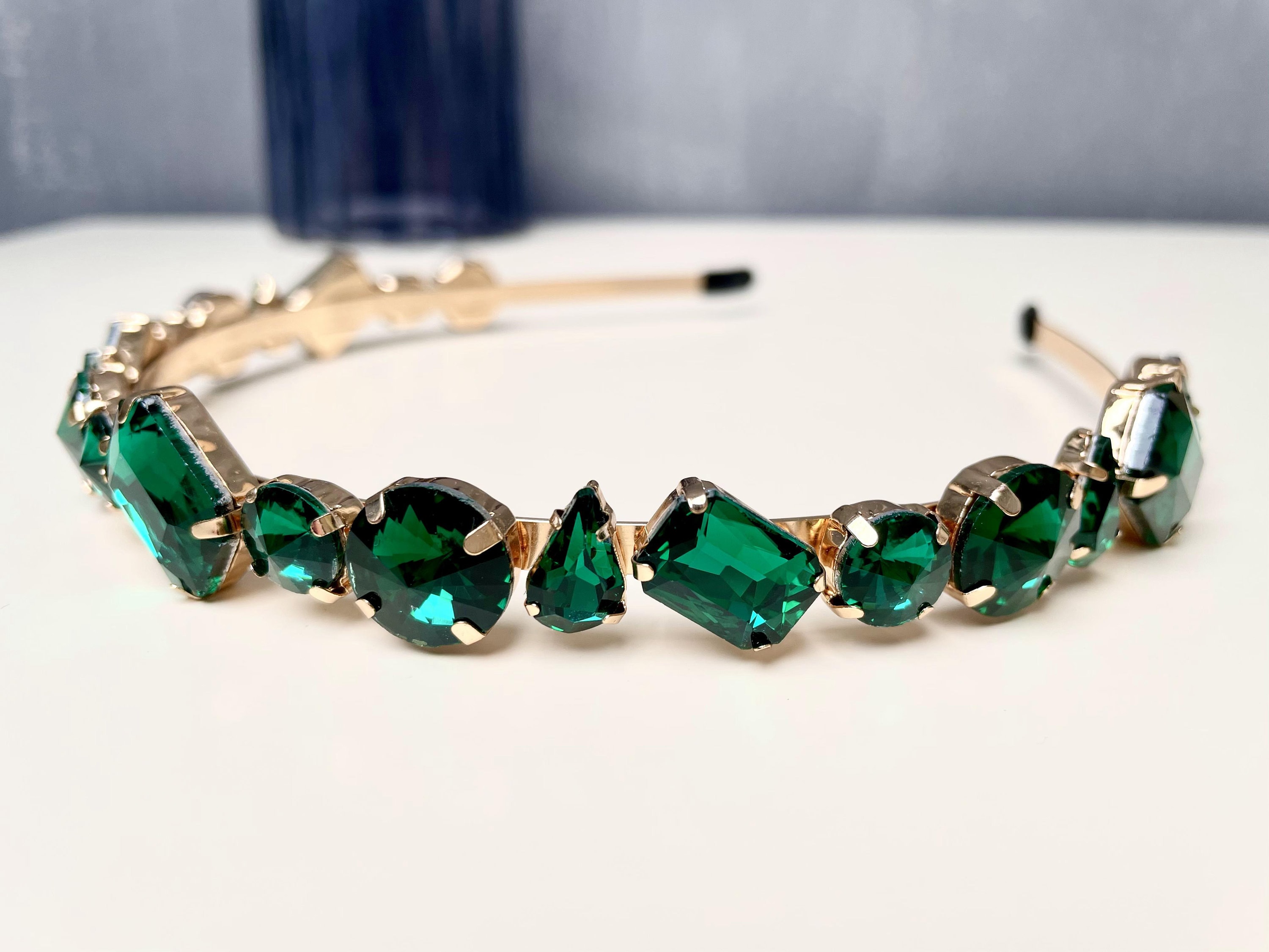 Green Gem Rhinestones Headband Women Crystal Hair Hoops Vintage Hair ...