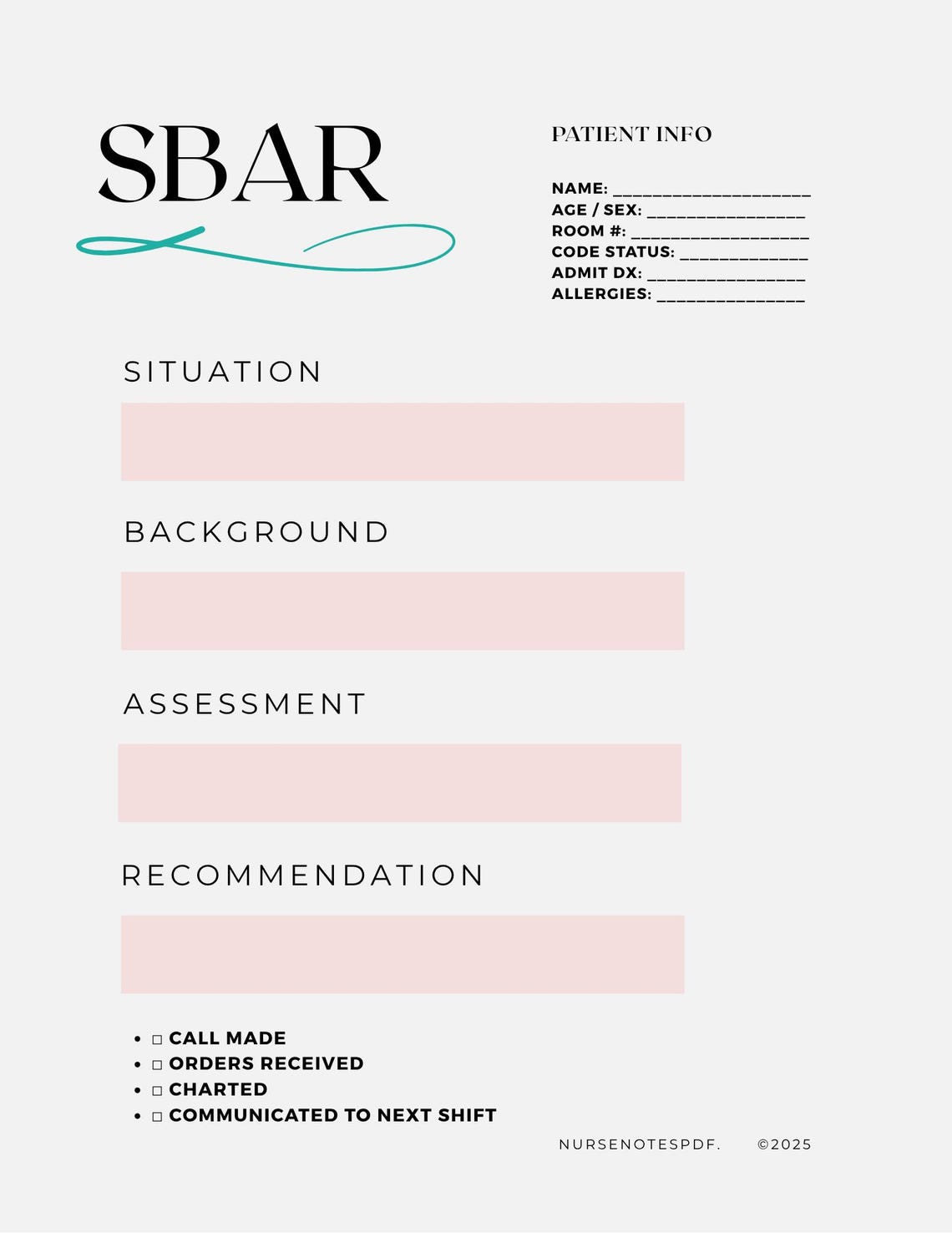 Editable SBAR Report Sheet PDF | Vintage Nurse Shift Tool | Fillable RN ...