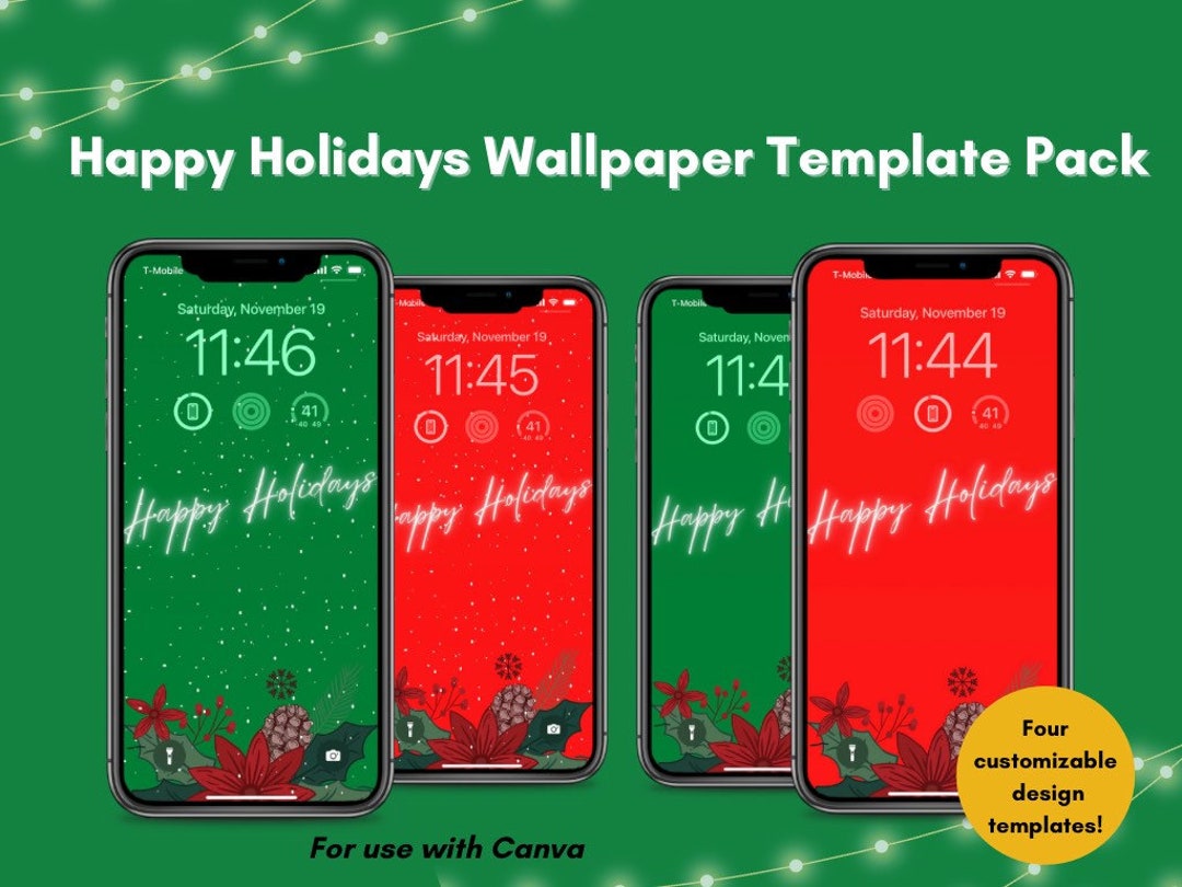 Happy Holidays Phone Wallpaper Template Pack of Four - Etsy