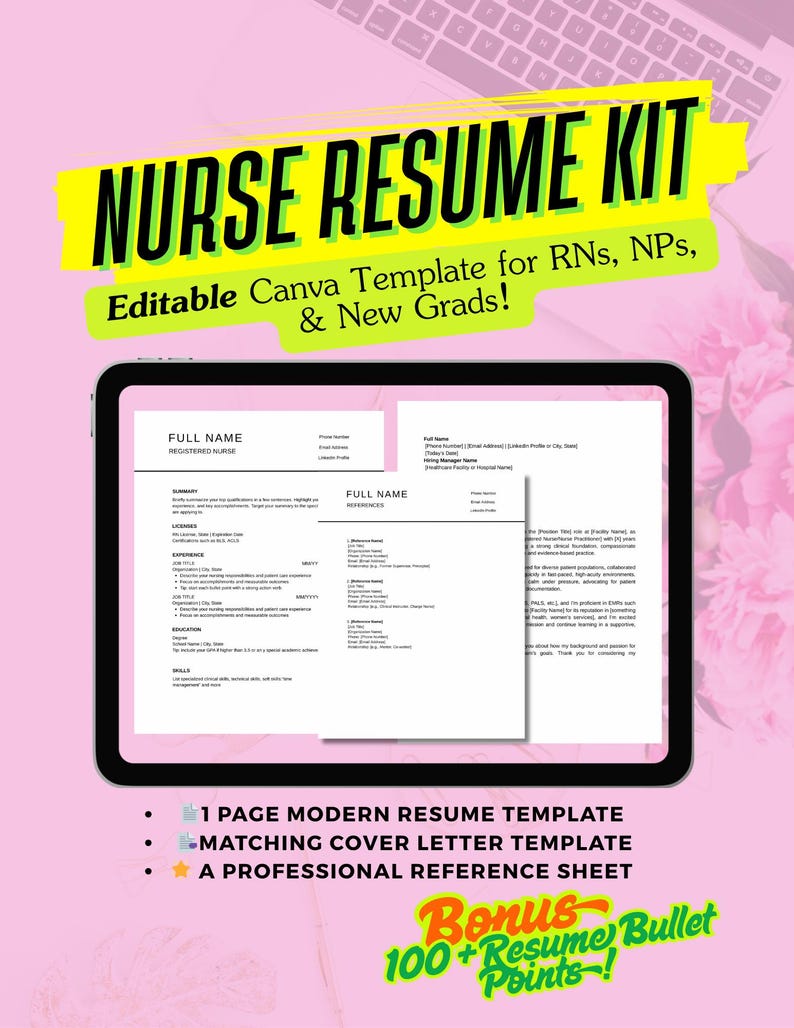 Nurse Resume Kit – Editable Canva Templates for Rns, Nps & New Grads ...