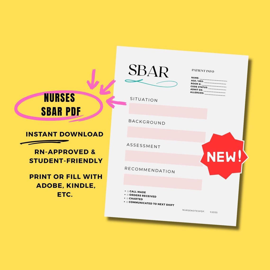 Editable SBAR Report Sheet PDF | Vintage Nurse Shift Tool | Fillable RN ...