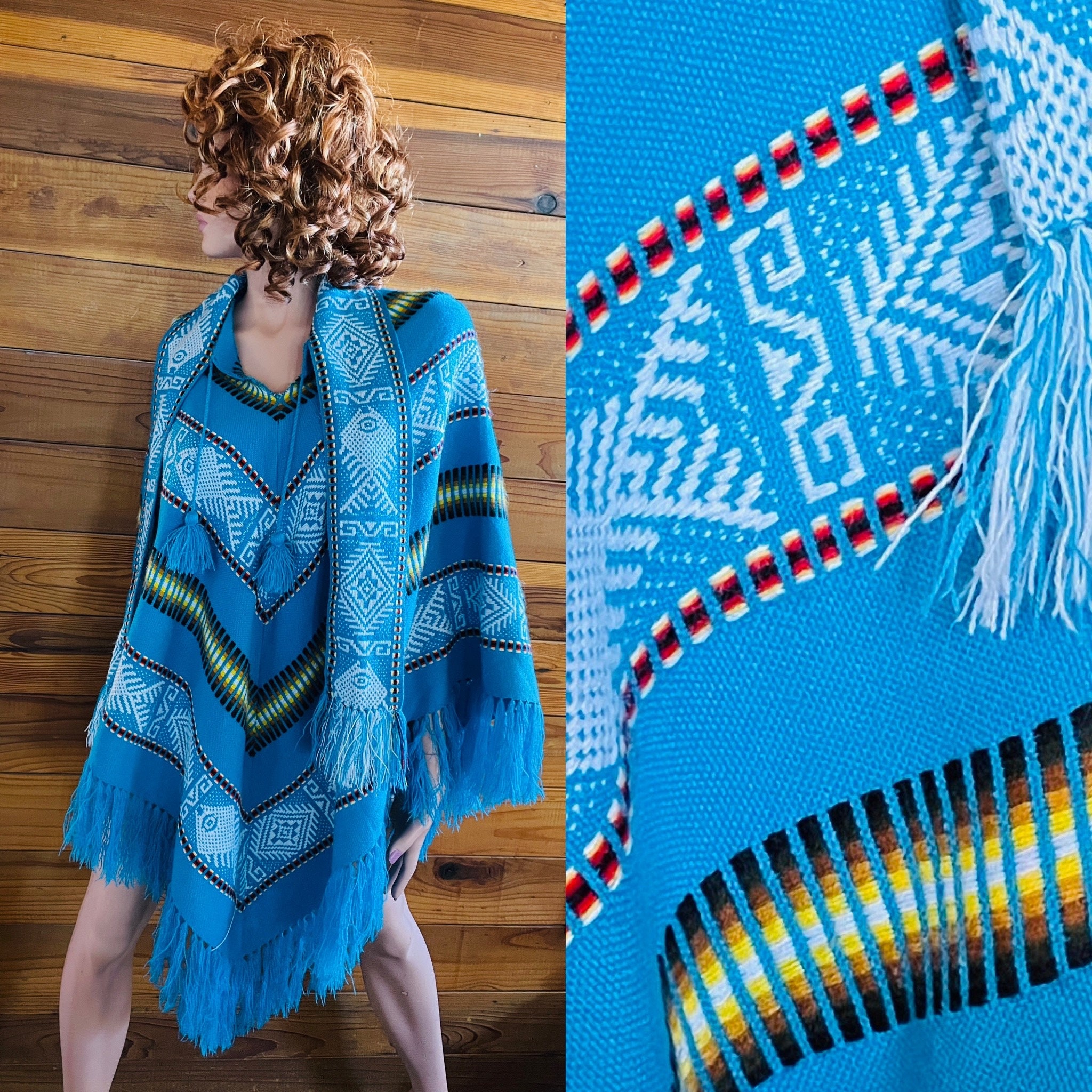 Vintage 80s SARAPE Western Cowgirl Blanket Print PONCHO One-size - Etsy