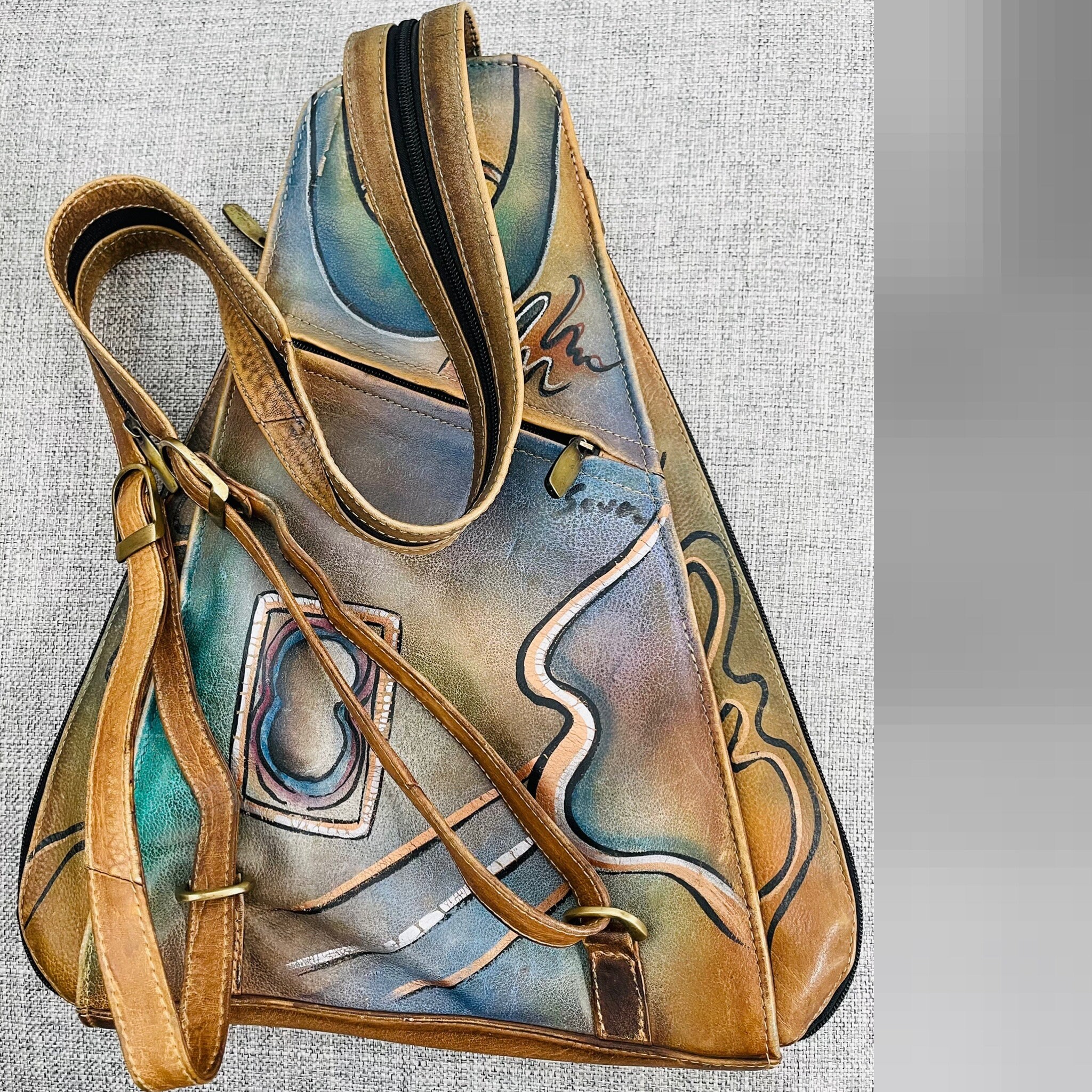 VINTAGE Hand-painted BACKPACK Style Convertible Shoulder Bag Wearable ...