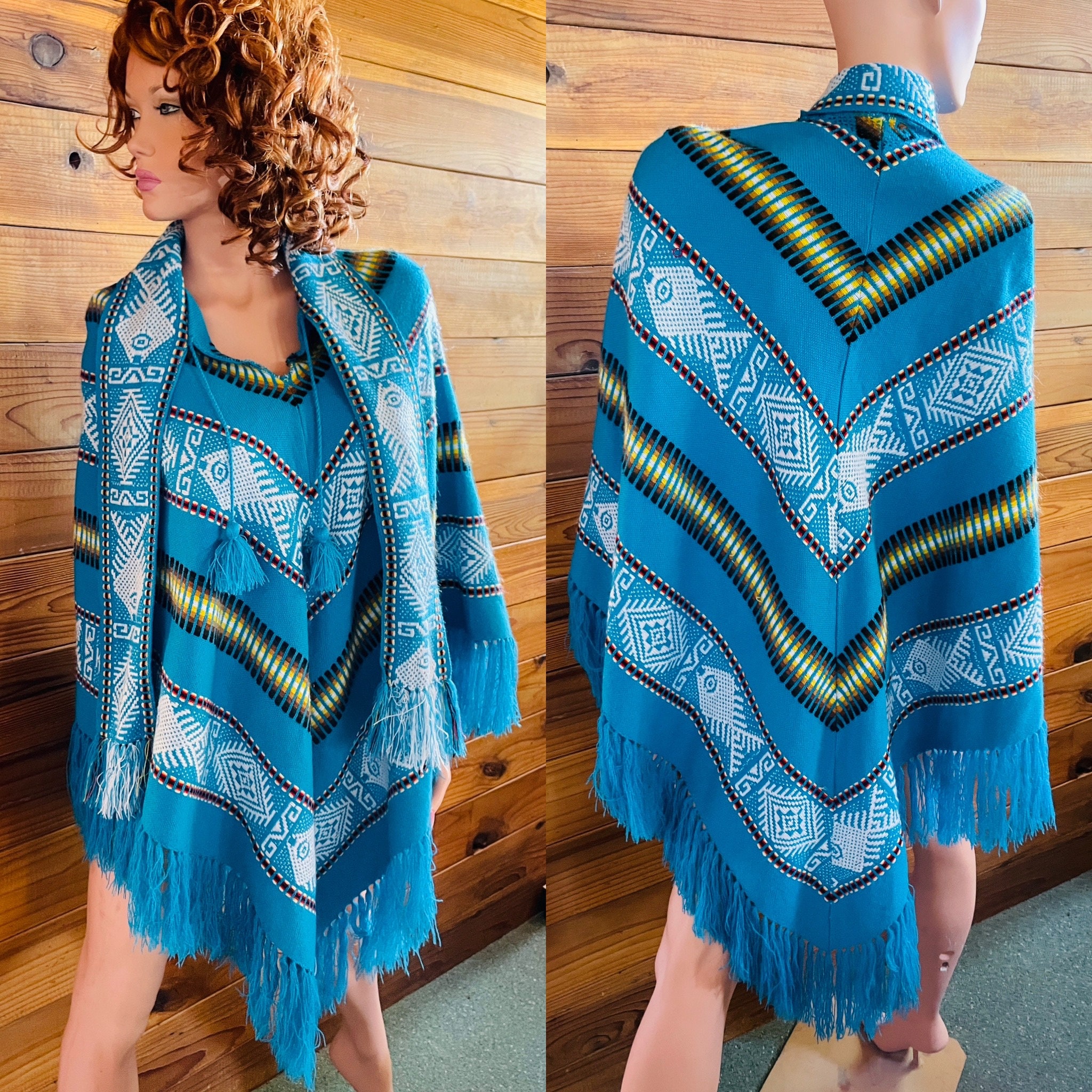 Vintage 80s SARAPE Western Cowgirl Blanket Print PONCHO One-size - Etsy