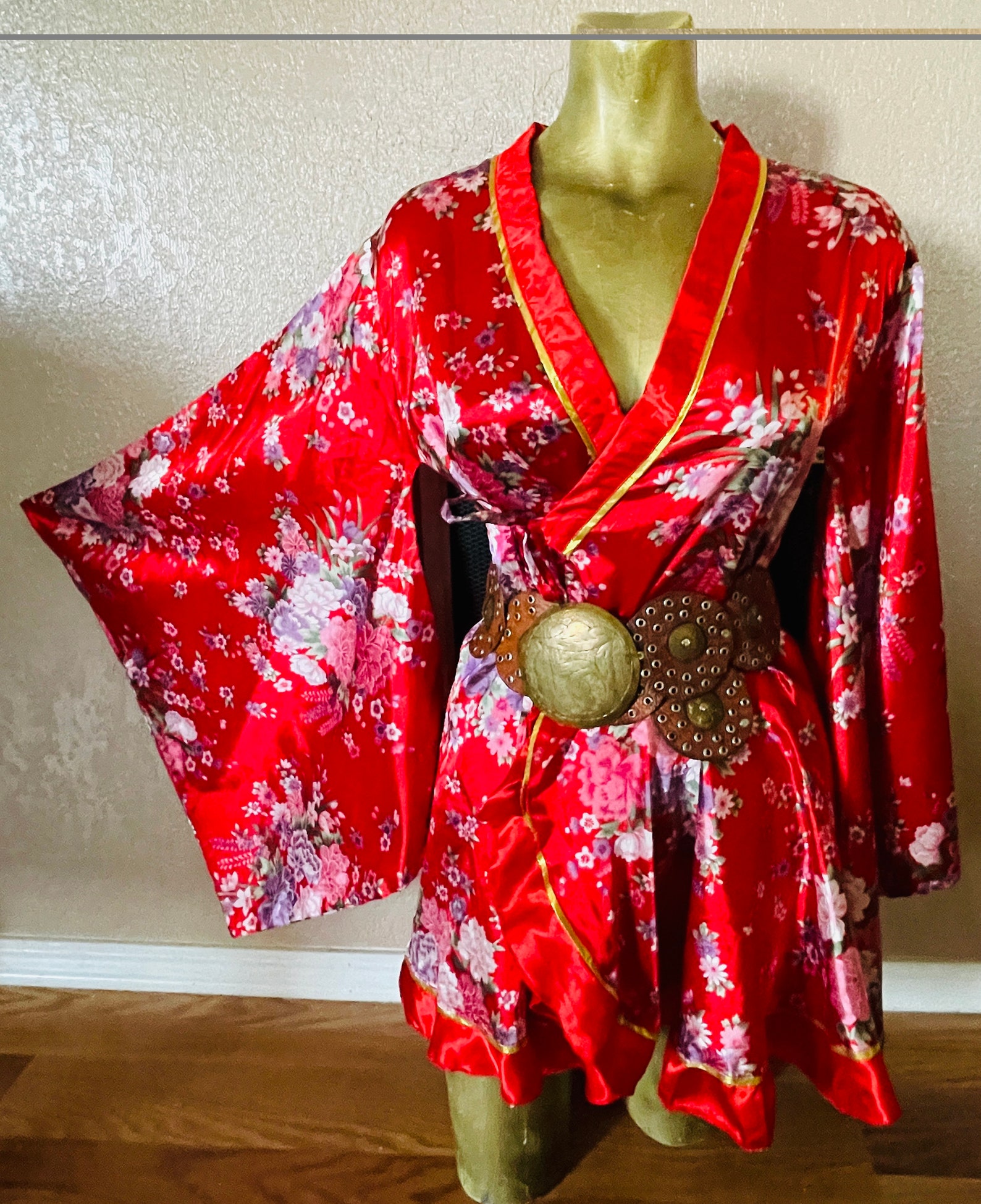 Chic Vintage 90s Red Satin Floral Print KIMONO Medium - Etsy