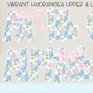 Vibrant Grandmillennial Hydrangea Floral Bow Alphabet PNG | Digital ...