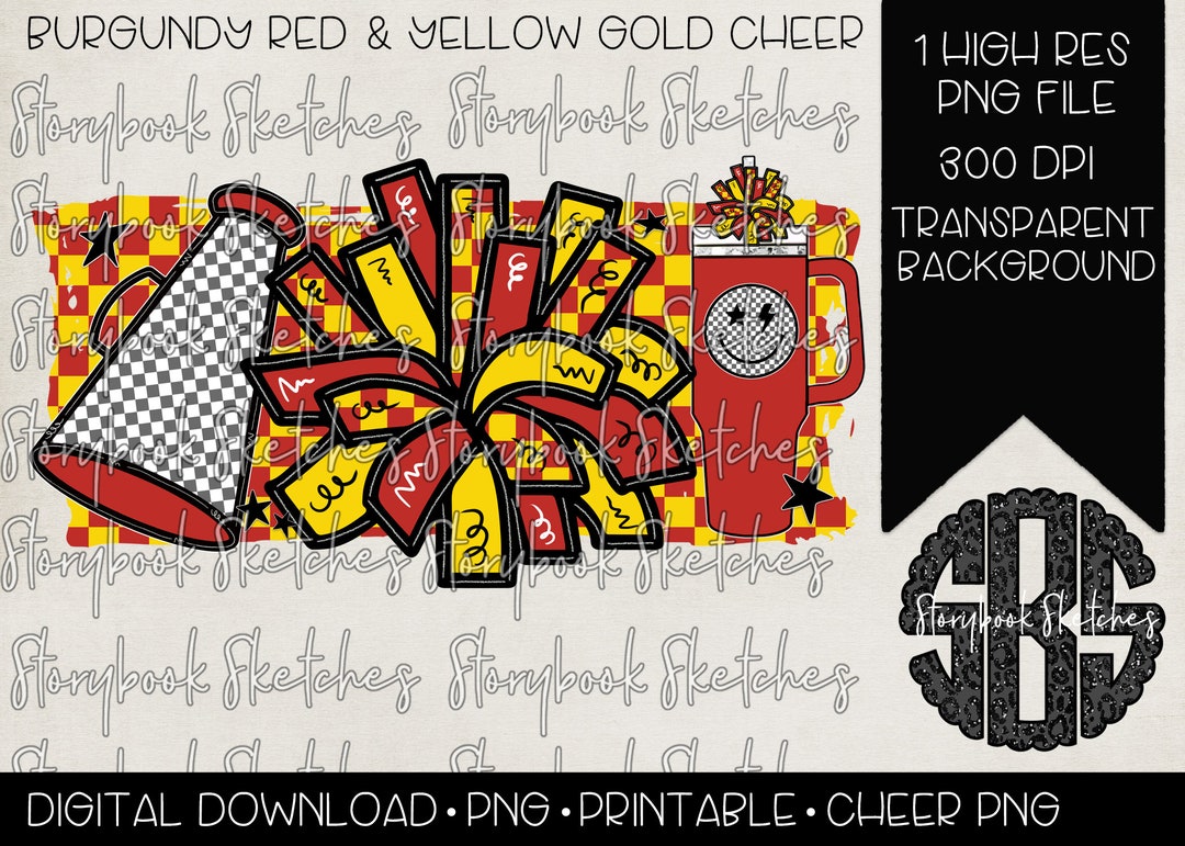 Burgundy Red & Yellow Gold Cheer PNG | Digital Download | Burgundy and ...
