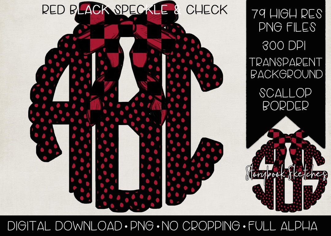 Red Black Speckle Monogram With Checker Bow PNG | Digital Download ...