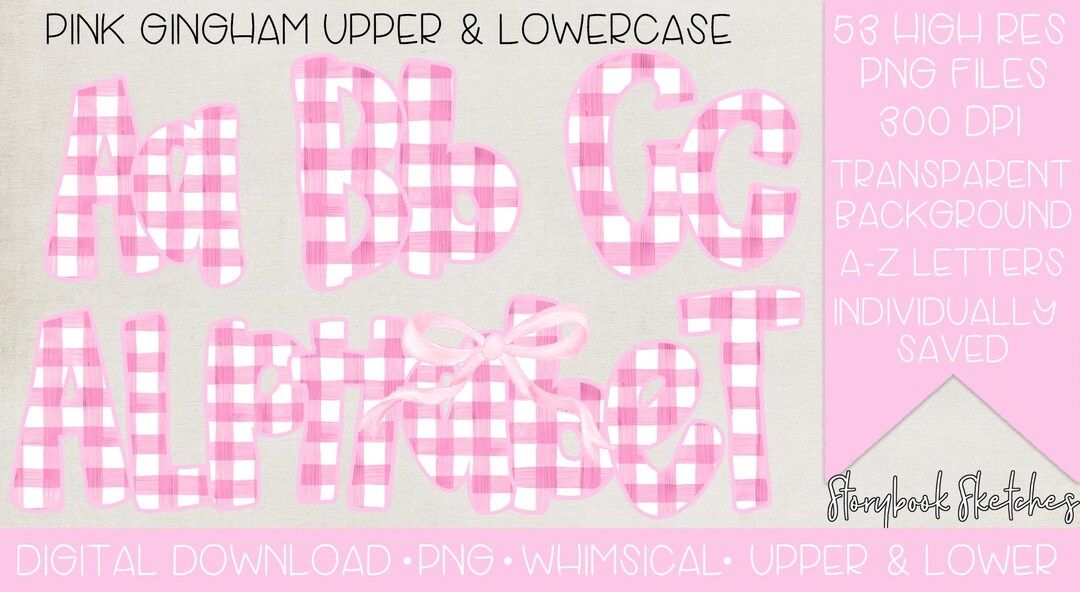 Pink Gingham Bow Alphabet Pack PNG | Digital Download | Pink Bow ...