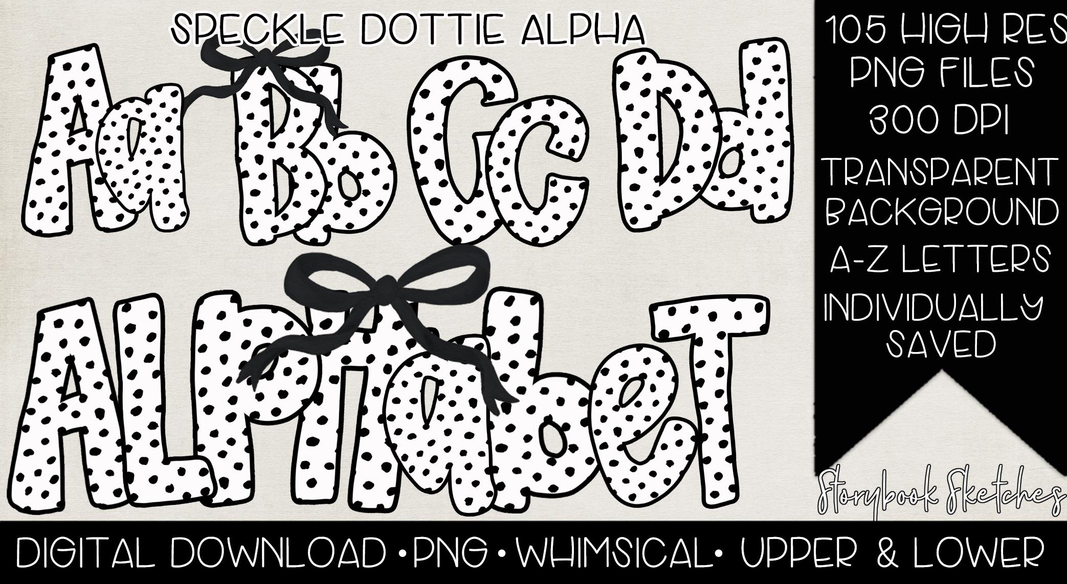 Black & White Speckle Dottie Bow Alphabet Pack PNG | Digital Download ...