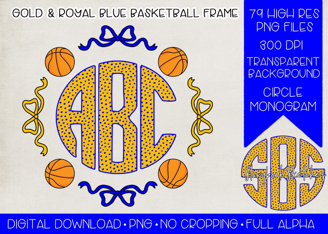 Royal Blue & Gold Basketball Bow Frame With Gold Royal Blue Speckle ...