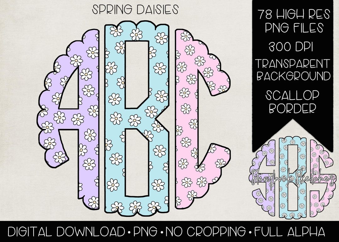 Spring Daisies Monogram PNG | Digital Download | Spring Floral Monogram ...
