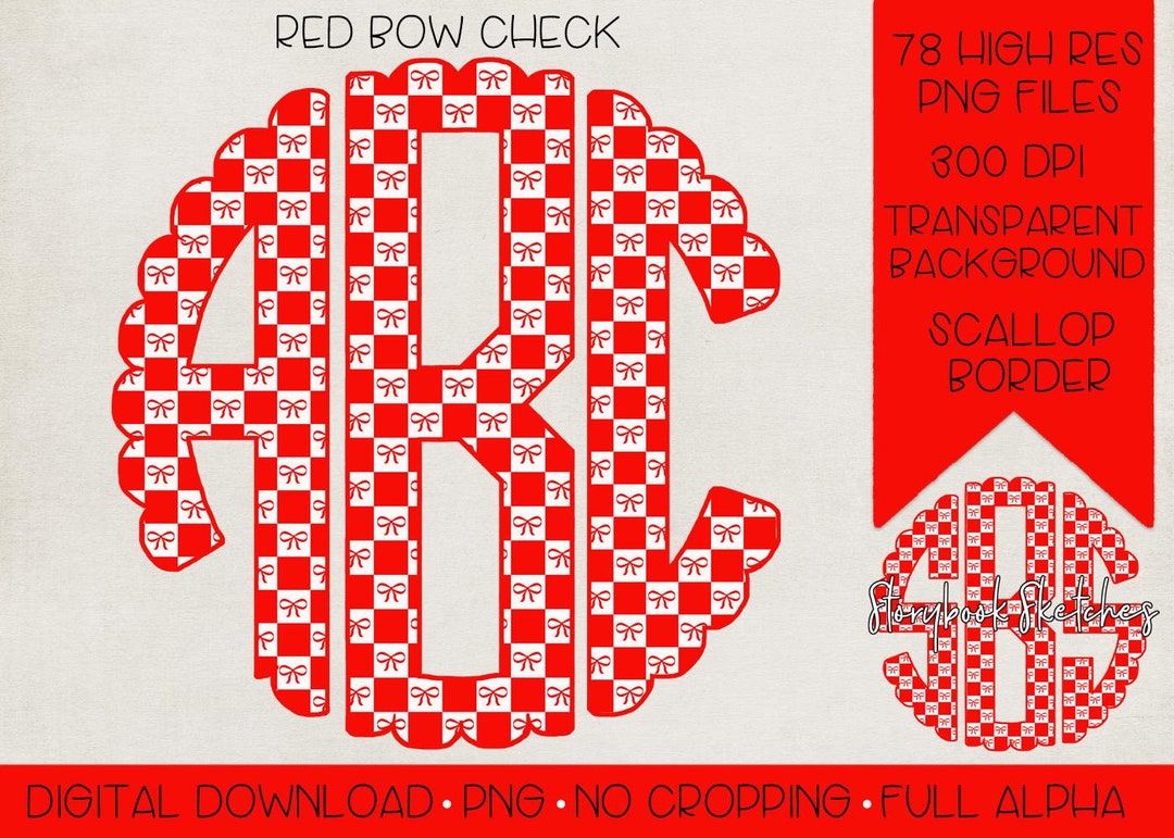 Red Bow Check Monogram PNG | Digital Download | Red Checker Monogram ...