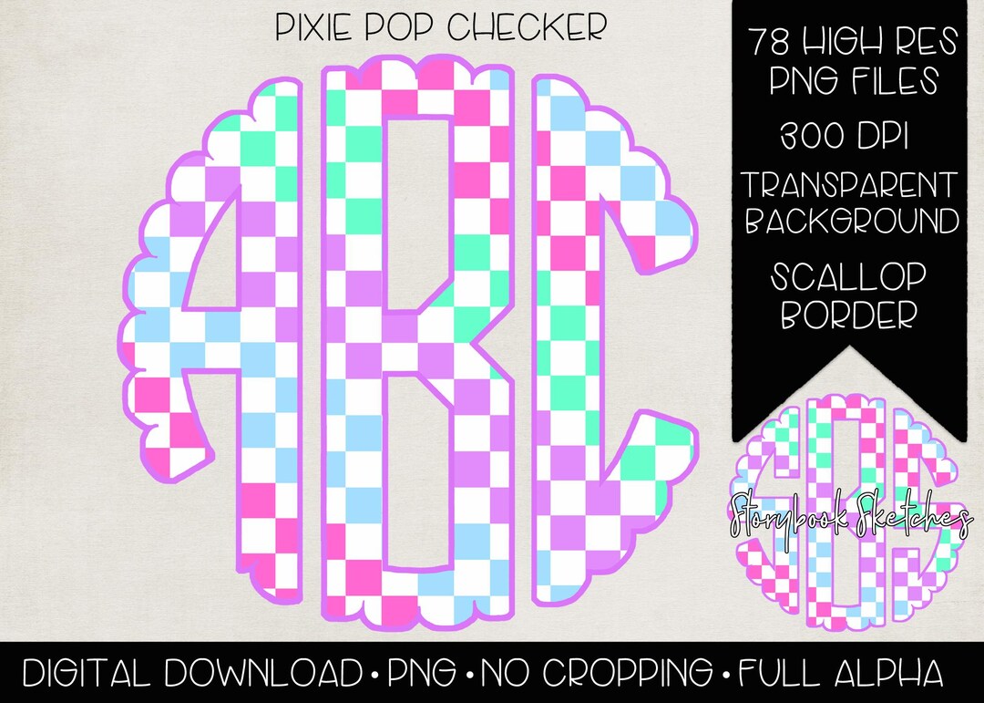 Pixie Pop Checker Monogram PNG | Digital Download | Girly Checker ...