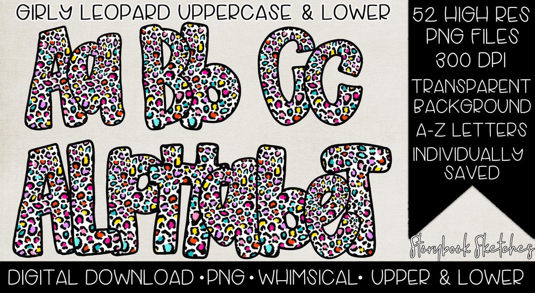 Girly Leopard Alphabet PNG | Digital Download | Multi Colored Leopard ...