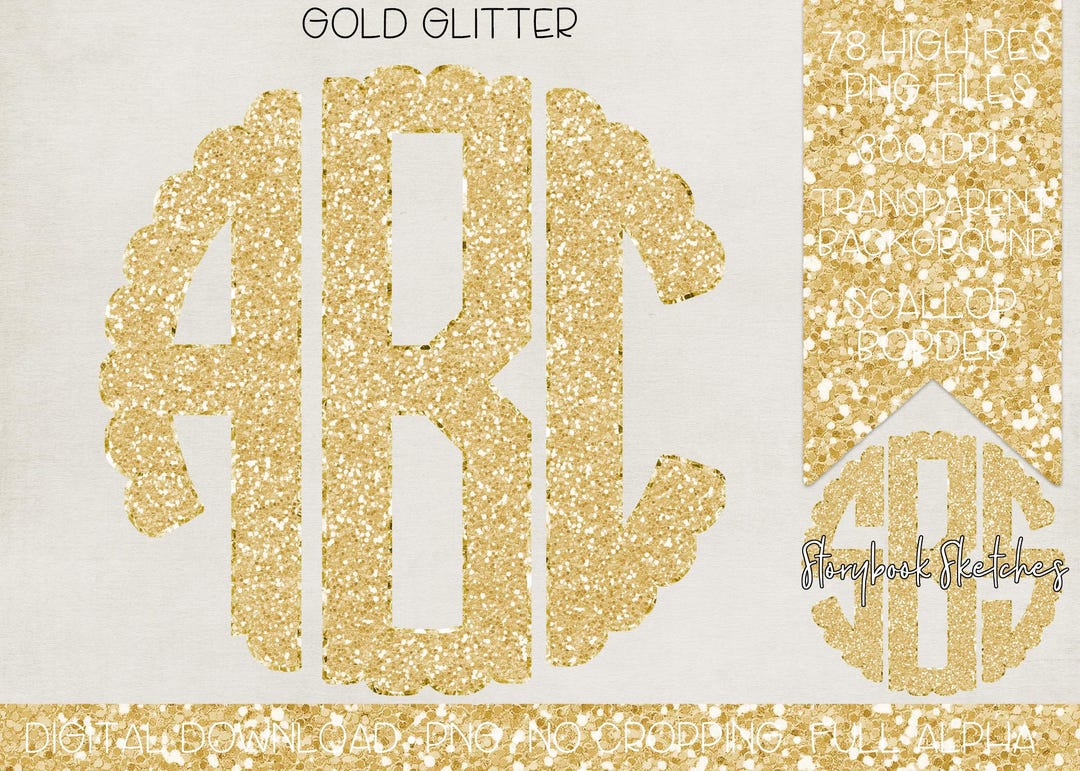 Gold Glitter Monogram PNG | Digital Download | Digital Glitter Scallop ...
