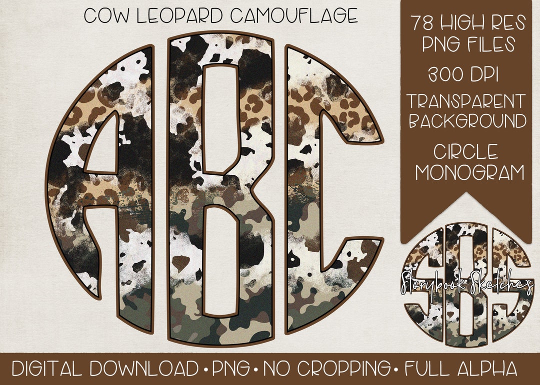 Cow Camo Leopard Monogram PNG | Digital Download | Printable Grunge Cow ...