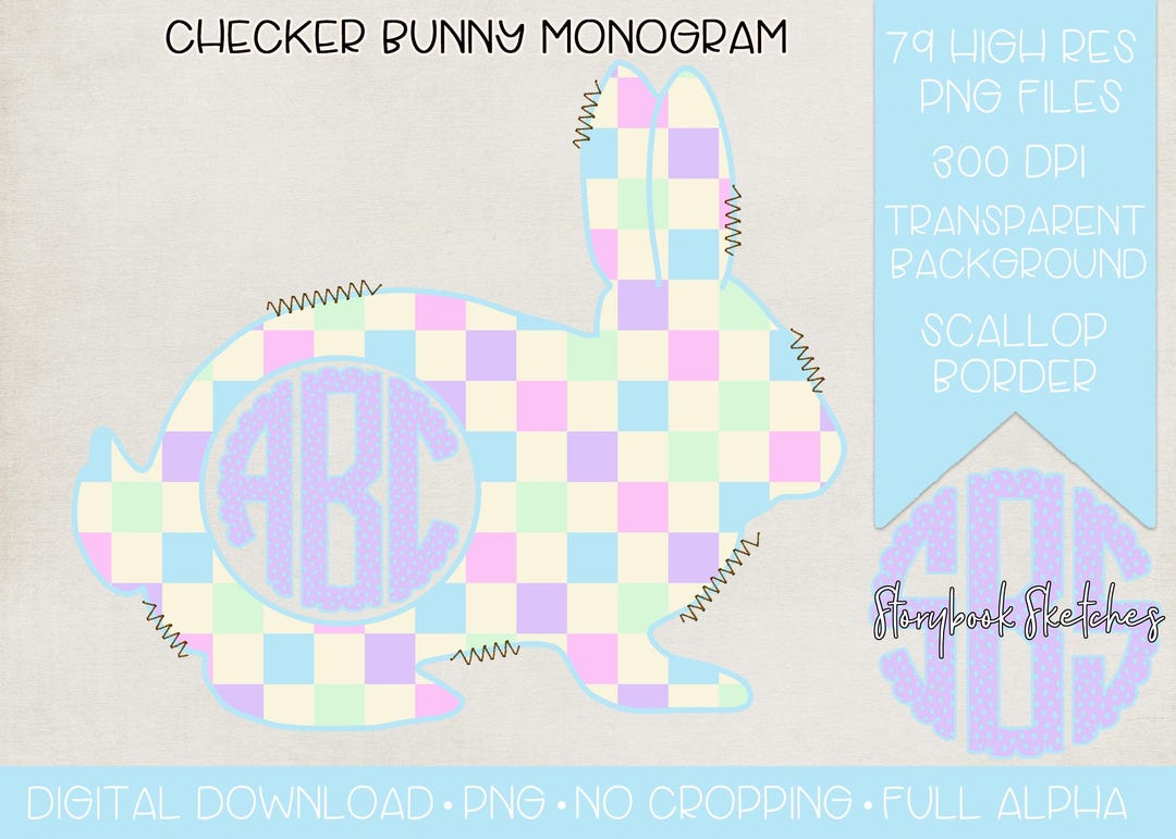 Checker Bunny Rabbit Monogram PNG | Digital Download | Checker Easter ...