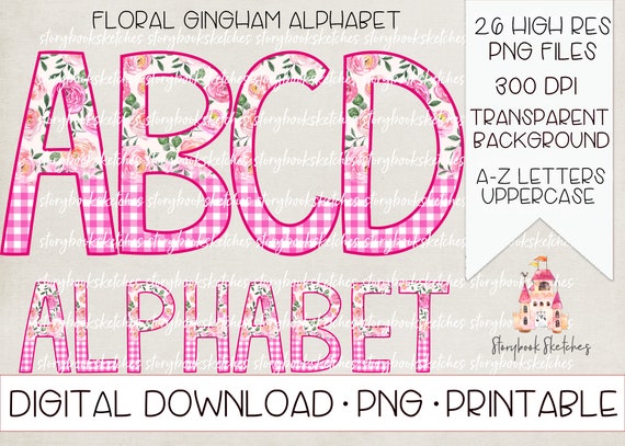 Floral Gingham Alphabet PNG Digital Download Floral - Etsy