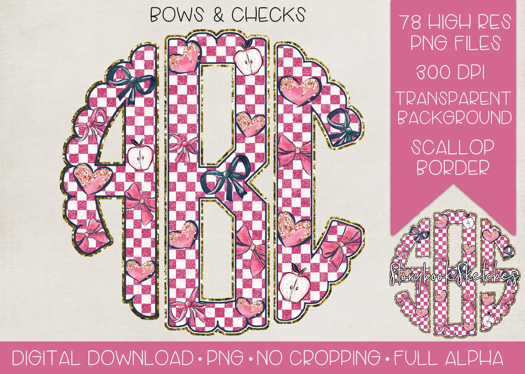 Bows & Checkers Monogram PNG | Digital Download | Bows and Checkers ...