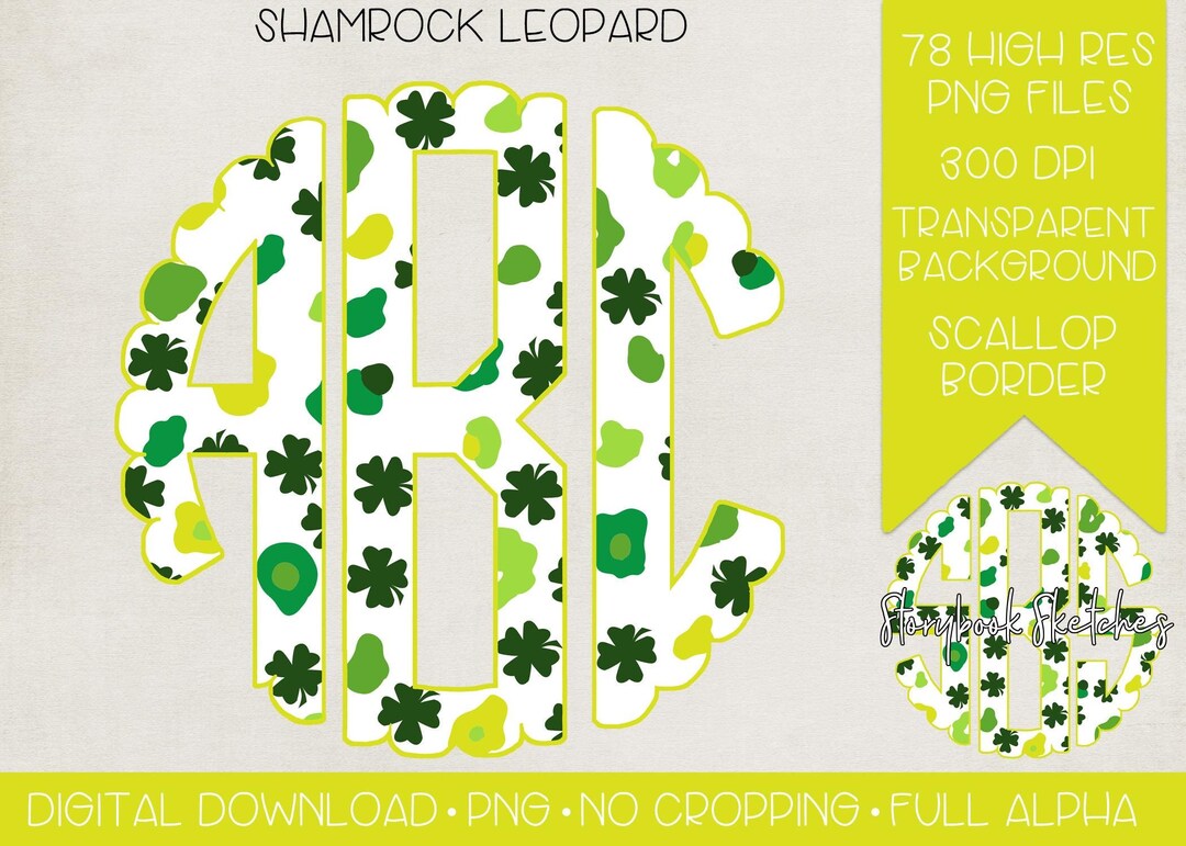 Shamrock Leopard Monogram PNG | Digital Download | St Patrick's Day ...
