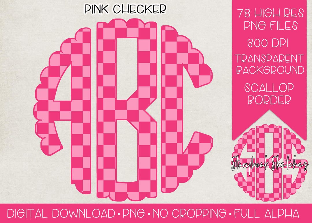 Pink Checker Monogram PNG | Digital Download | Hot Pink Checkered ...