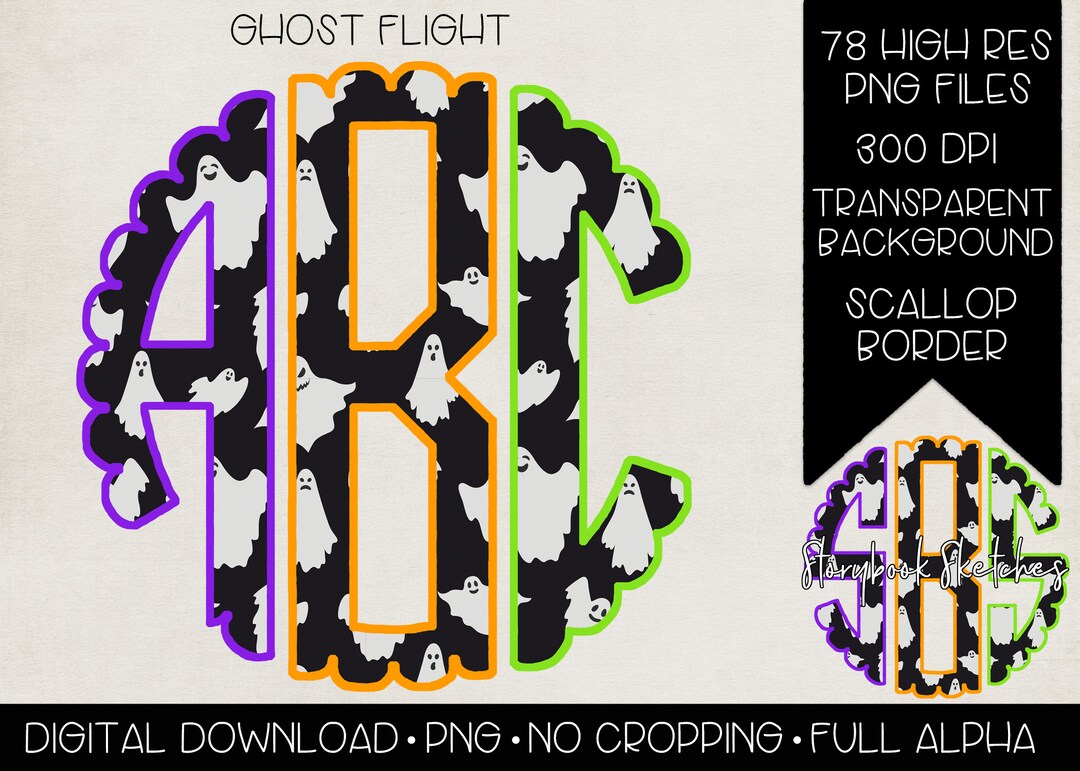 Ghost Flight Scallop Monogram PNG | Digital Download | Halloween Ghost ...