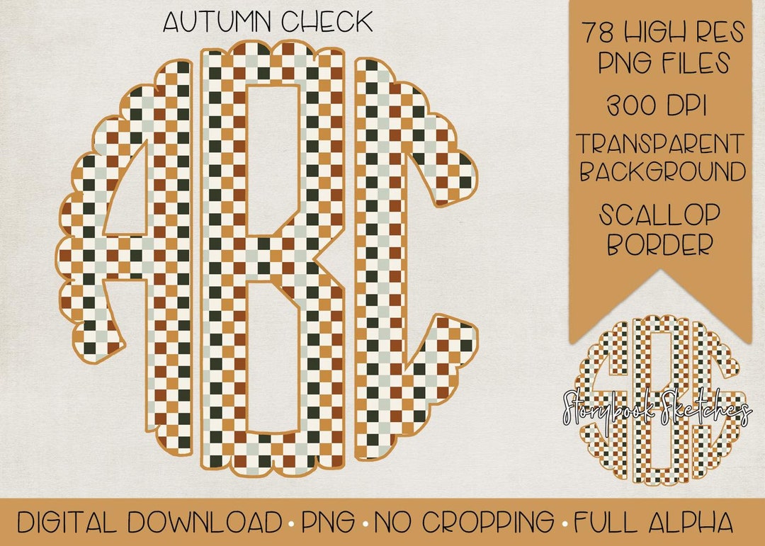 Autumn Check Monogram PNG | Digital Download | Fall Checker Monogram ...