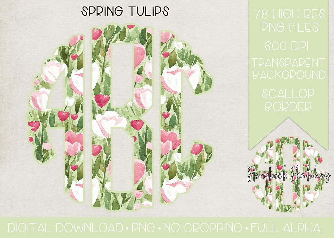 Spring Tulips Monogram PNG | Digital Download | Spring Floral Monogram ...