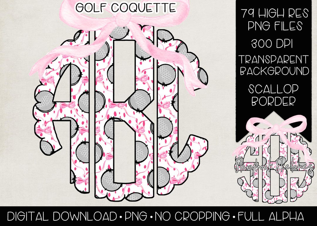 Golf Coquette Monogram PNG | Digital Download | Pink Bows Golf Monogram ...
