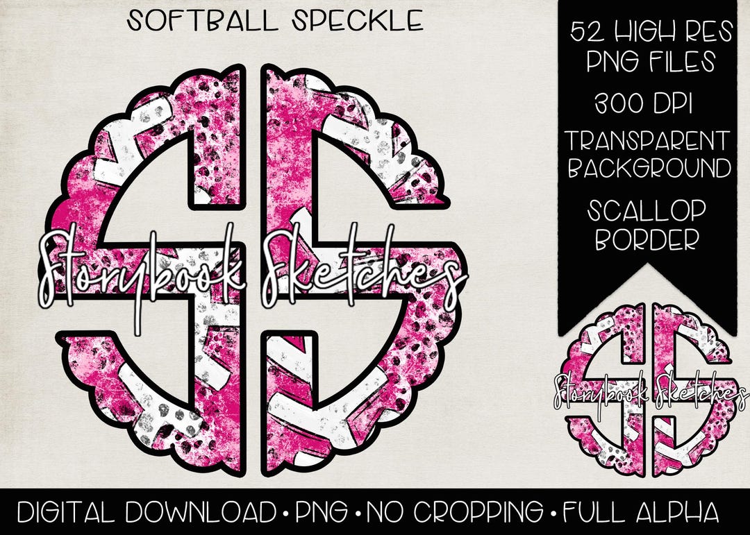 Softball Speckle Monogram PNG | Digital Download | Hot Pink Softball ...