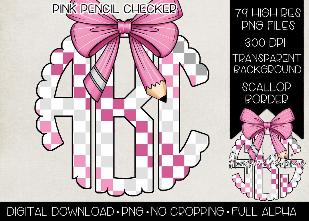 Pink Pencil Checker Monogram PNG | Digital Download | Back to School ...