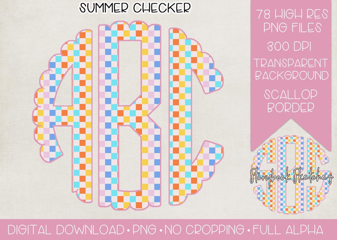 Summer Checker Monogram PNG | Digital Download | Bright Colored Checker ...