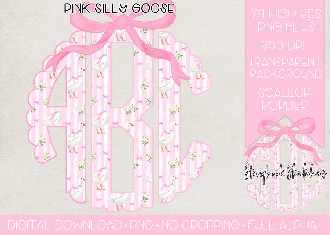 Pink Silly Goose Bow Monogram PNG | Digital Download | One Silly Goose ...