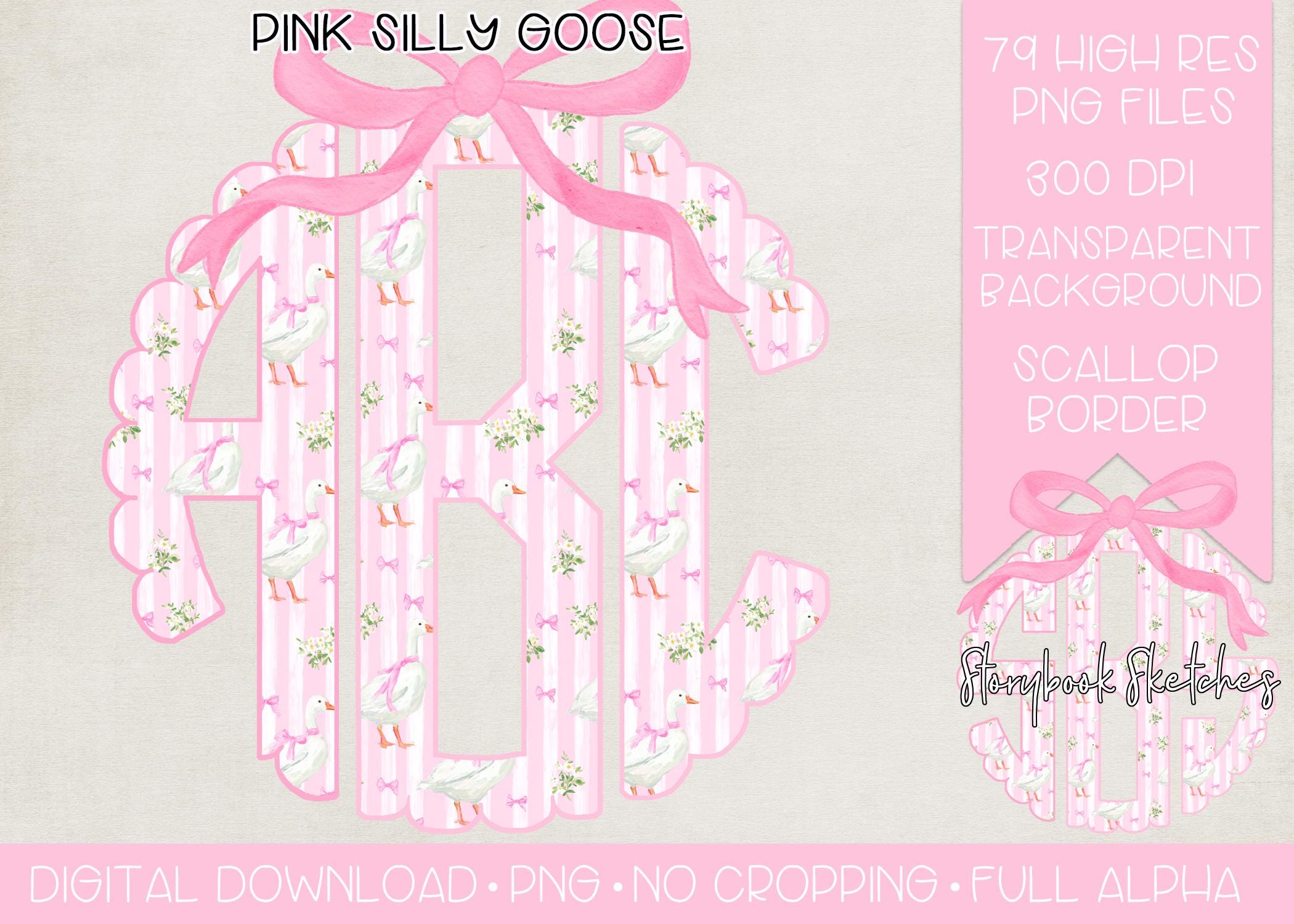 Pink Silly Goose Bow Monogram PNG | Digital Download | One Silly Goose ...