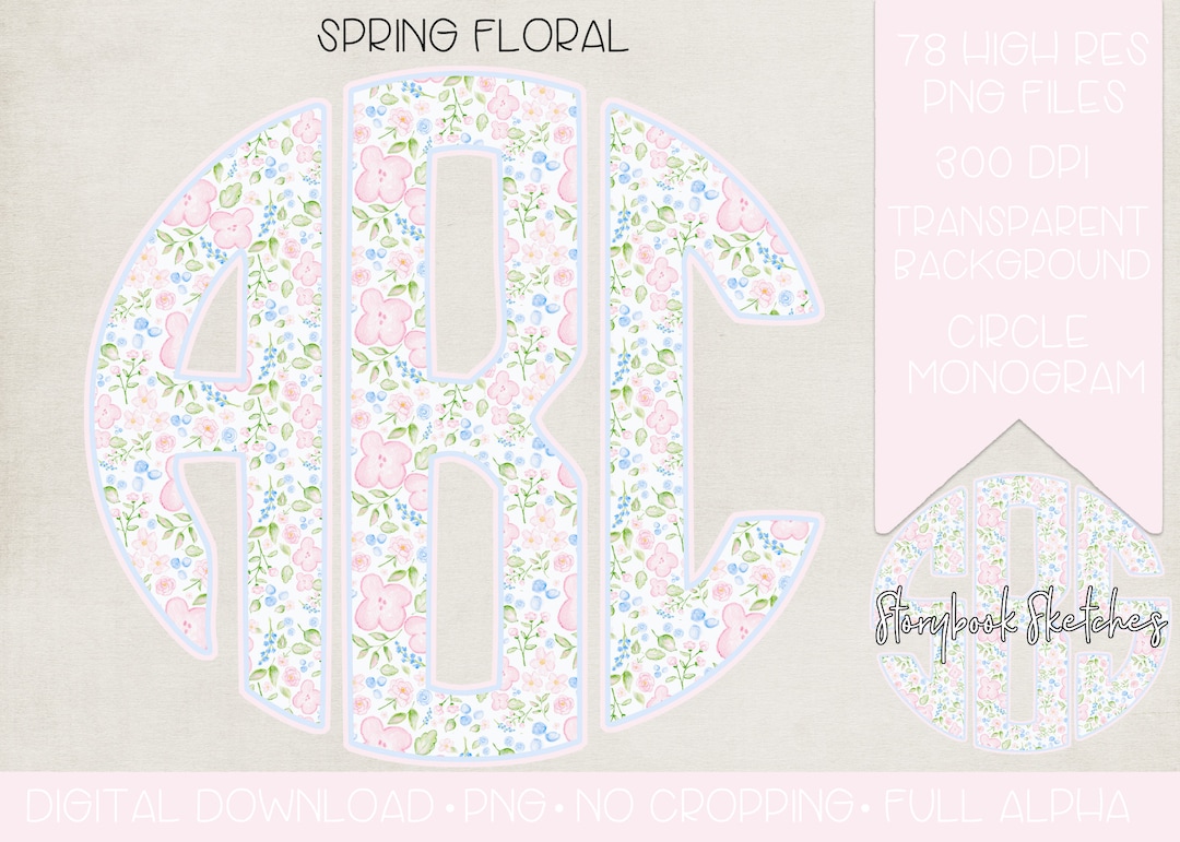 Spring Ditsy Floral Monogram PNG | Digital Download Pink Blue Ditsy ...